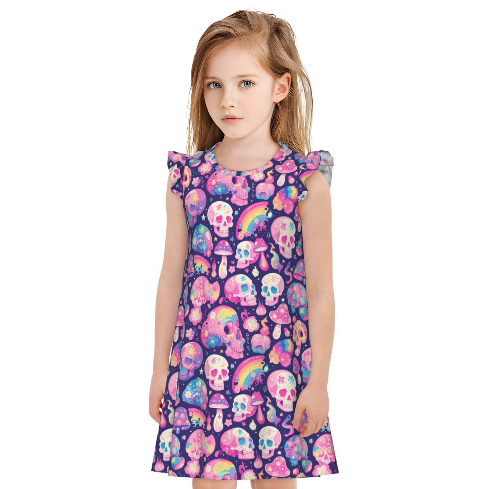 Logiee cartoon rainbow Skull Print Girls Nightgowns,Casual Dress ...