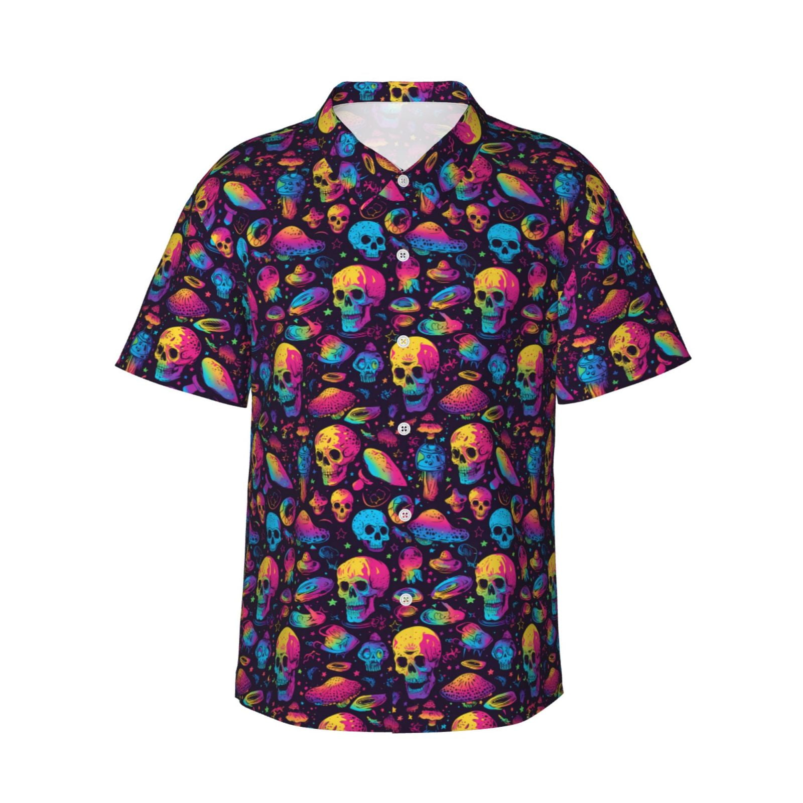 Logiee colorful Skull Retro Print Mens Hawaiian Shirts,Loose-Fit Short ...