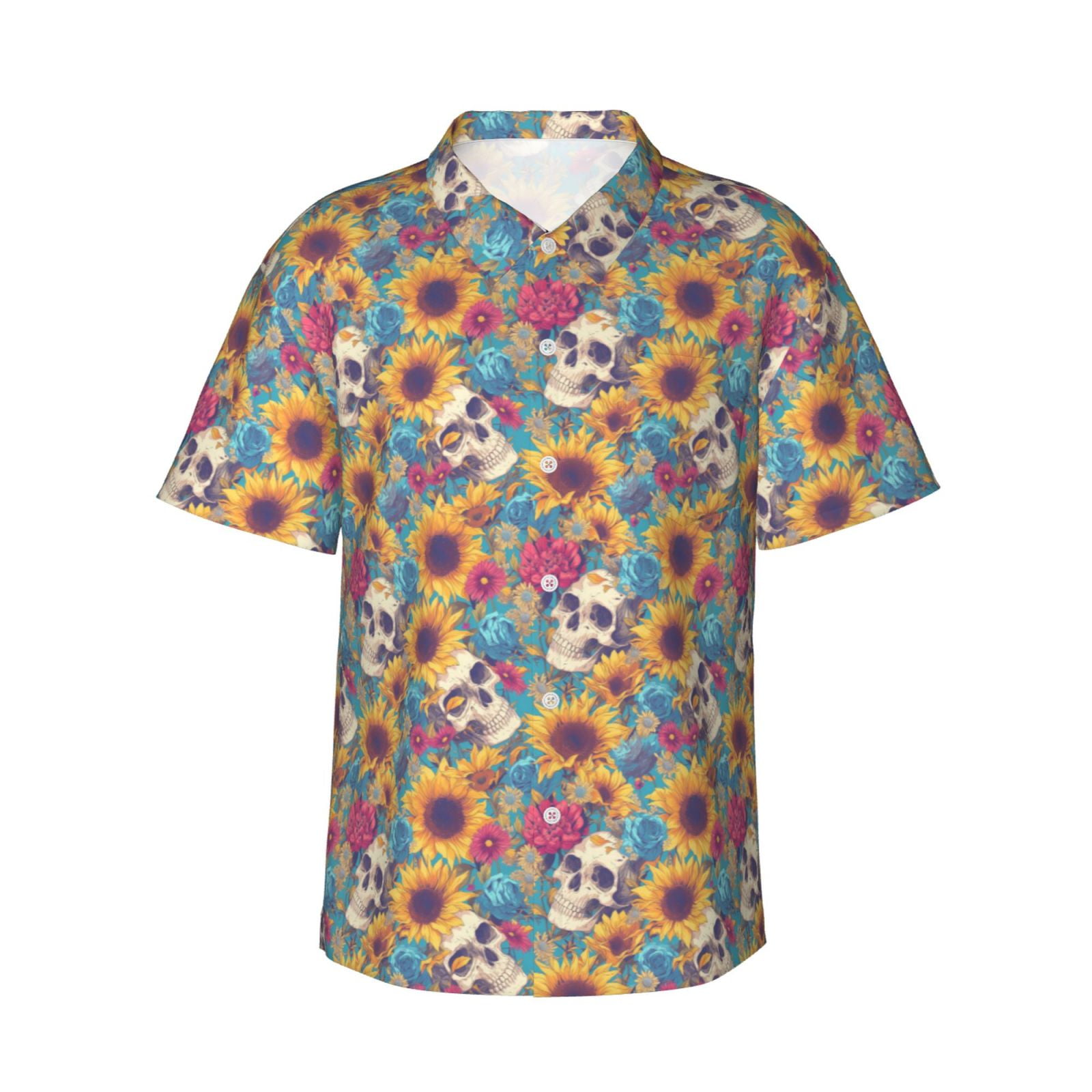 Logiee colorful Skull sunflower Print Mens Hawaiian Shirts,Loose-Fit ...