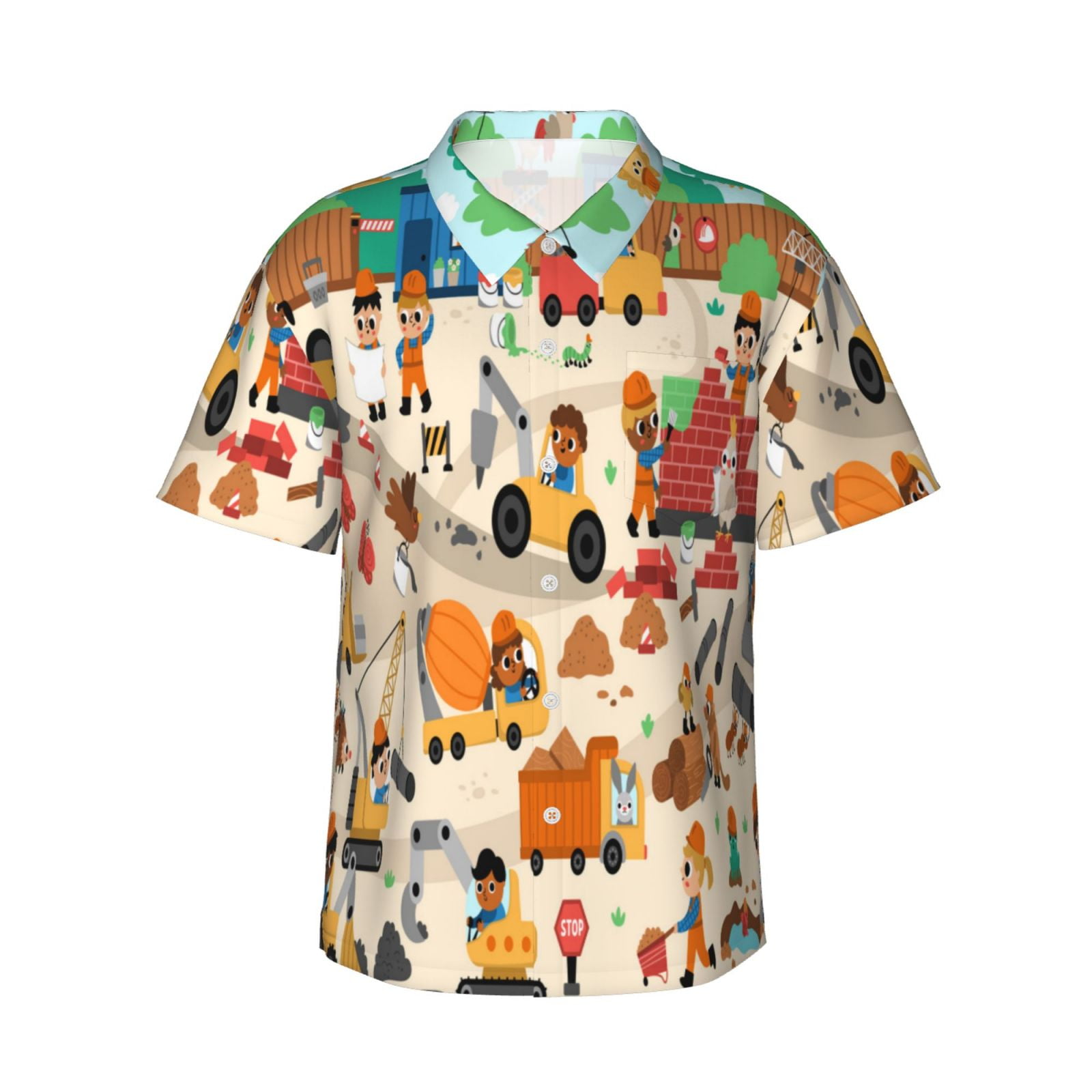 Logiee construction road work landscape Print Mens Hawaiian Shirts ...