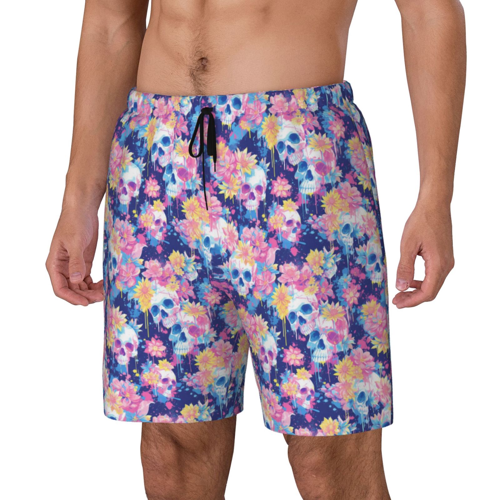Logiee graffiti style Skull flower Print Men's Swim Trunk,Quick Dry ...