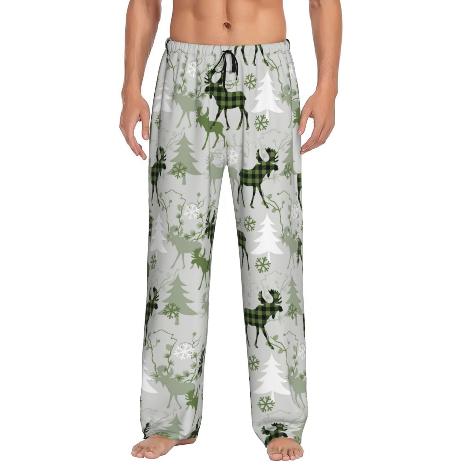 Logiee green plaid Moose tree Print Pajama Pants for Men,Men’s Pajama Bottoms,Mens PJ Pants with ...