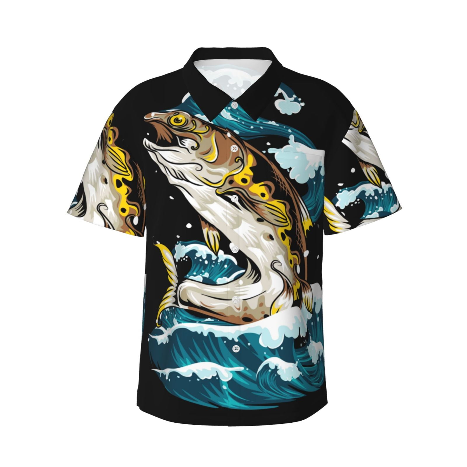 Logiee green salmon fish Print Mens Hawaiian Shirts,Loose-Fit Short ...
