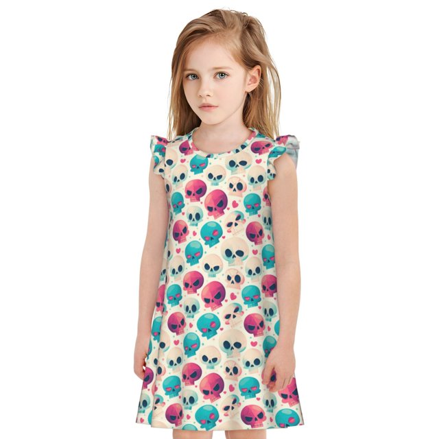 Logiee heart Skull cute Print Girls Nightgowns,Casual Dress Flutter ...