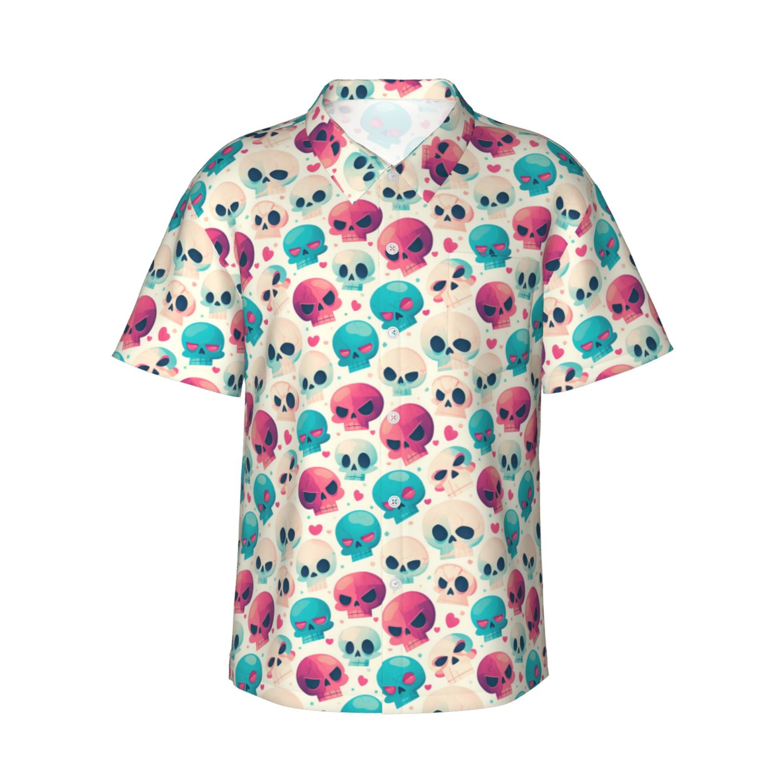 Logiee heart Skull cute Print Mens Hawaiian Shirts,Loose-Fit Short ...