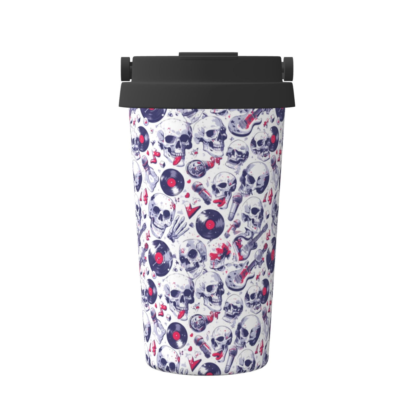 Logiee music Skull record mike Print Stainless Steel Coffee Tumbler ...