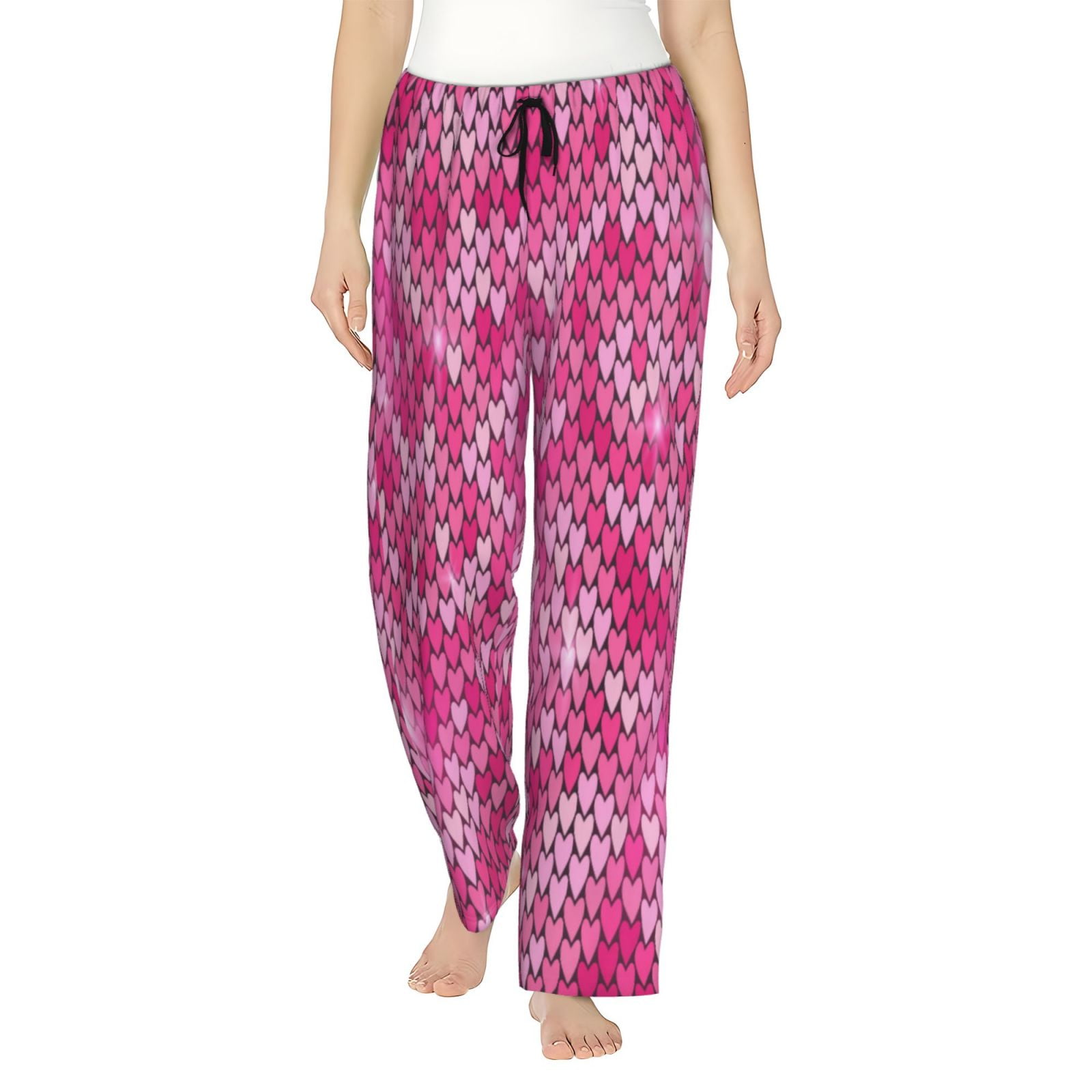 Logiee shiny with pink heart Print Women Pajama Pants,Comfy Pj Bottom ...