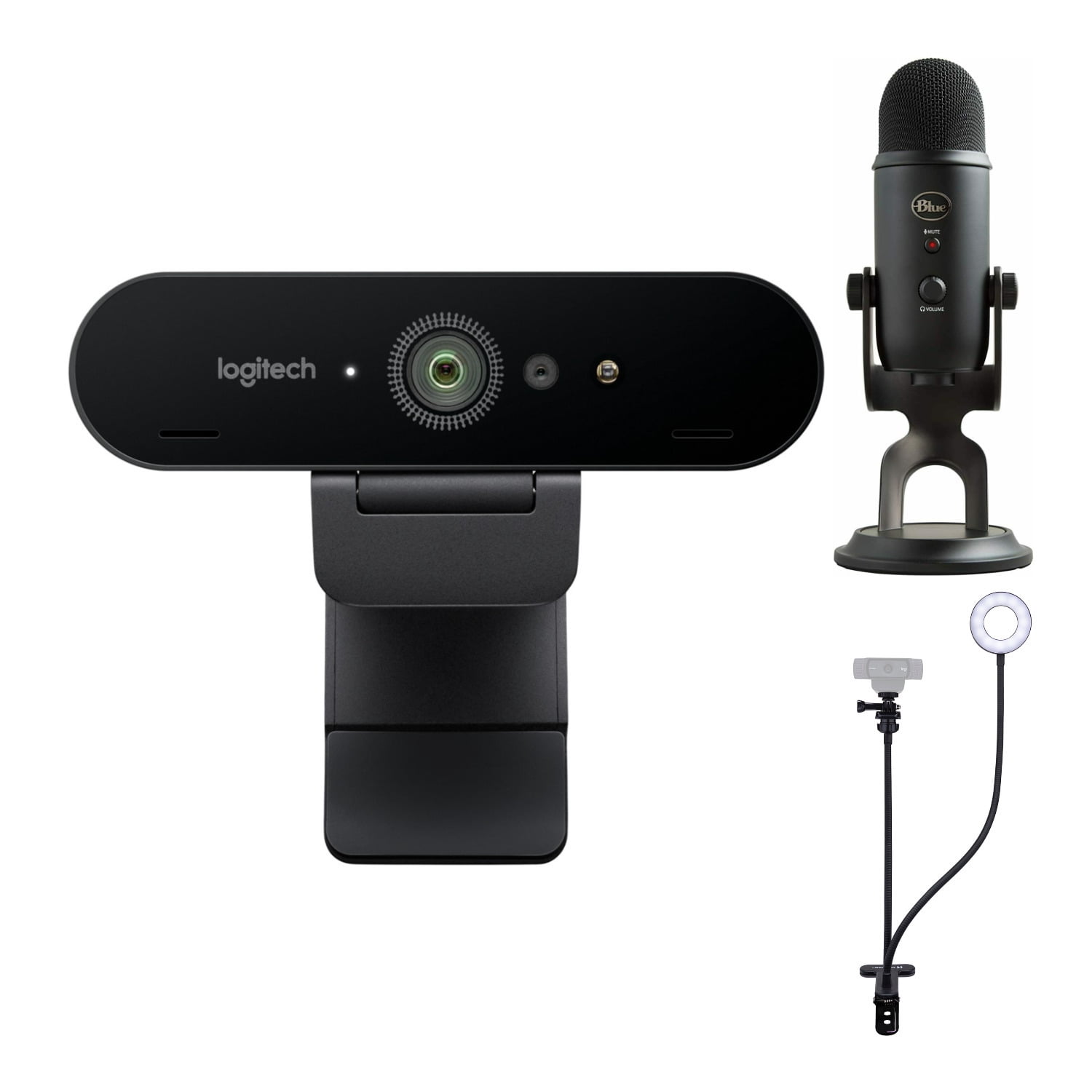 Logitech 4K Pro Webcam, Blue Microphones Yeti Blackout, Ring Light ...