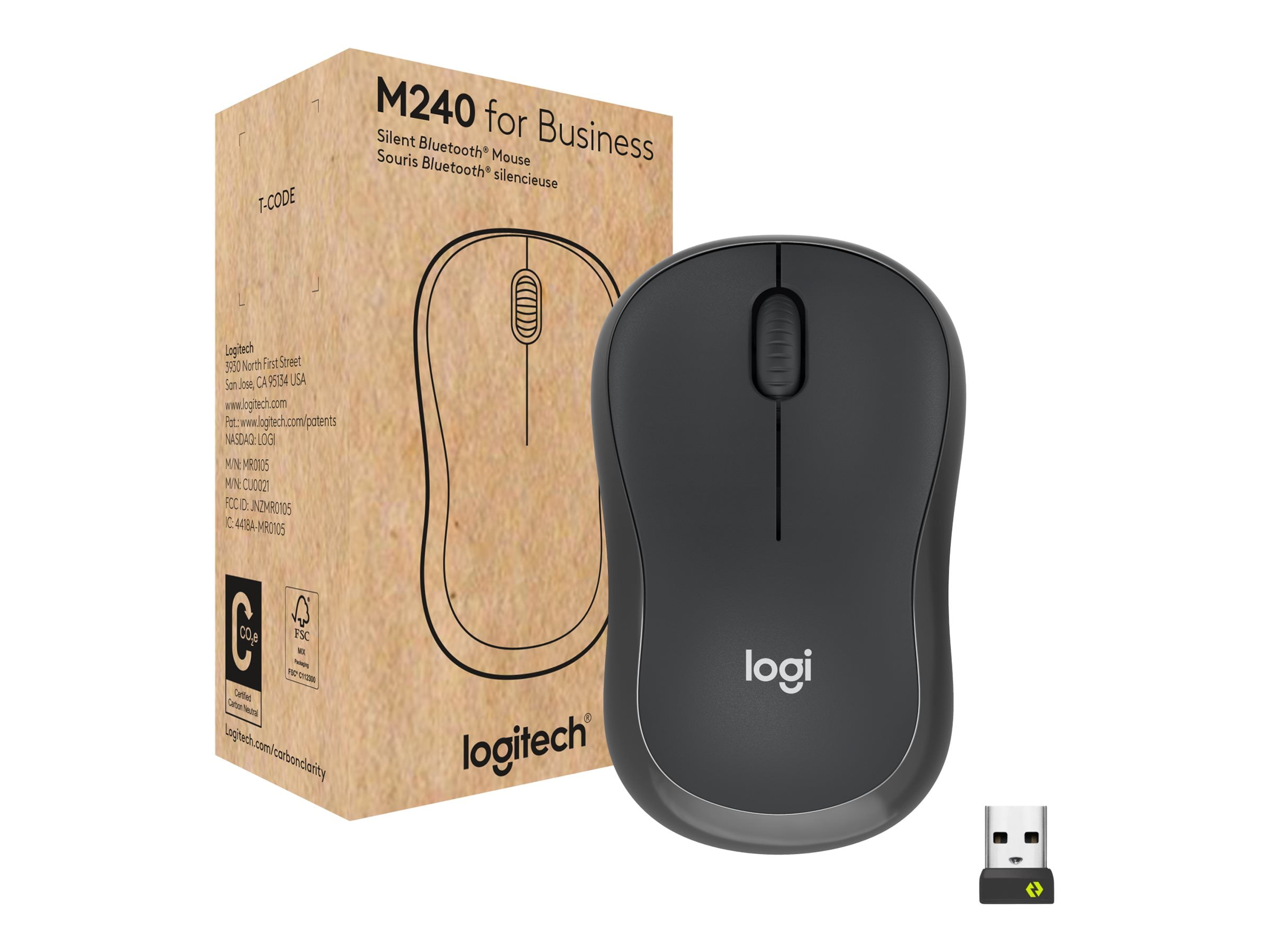 Logitech M240 Business Silent Wireless Mouse, USB Receiver, Bluetooth ...