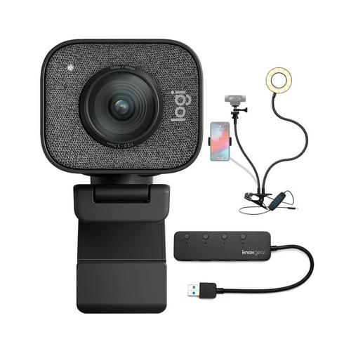 Logitech StreamCam Plus Webcam with Tripod, USB Hub, and Ring Light ...