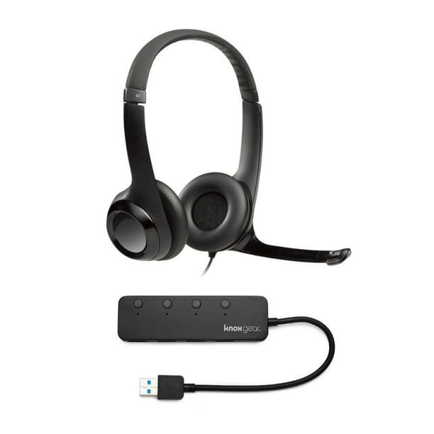 Logitech USB Headset H390 with Noise Cancelling Mic and 4 Port USB Hub ...
