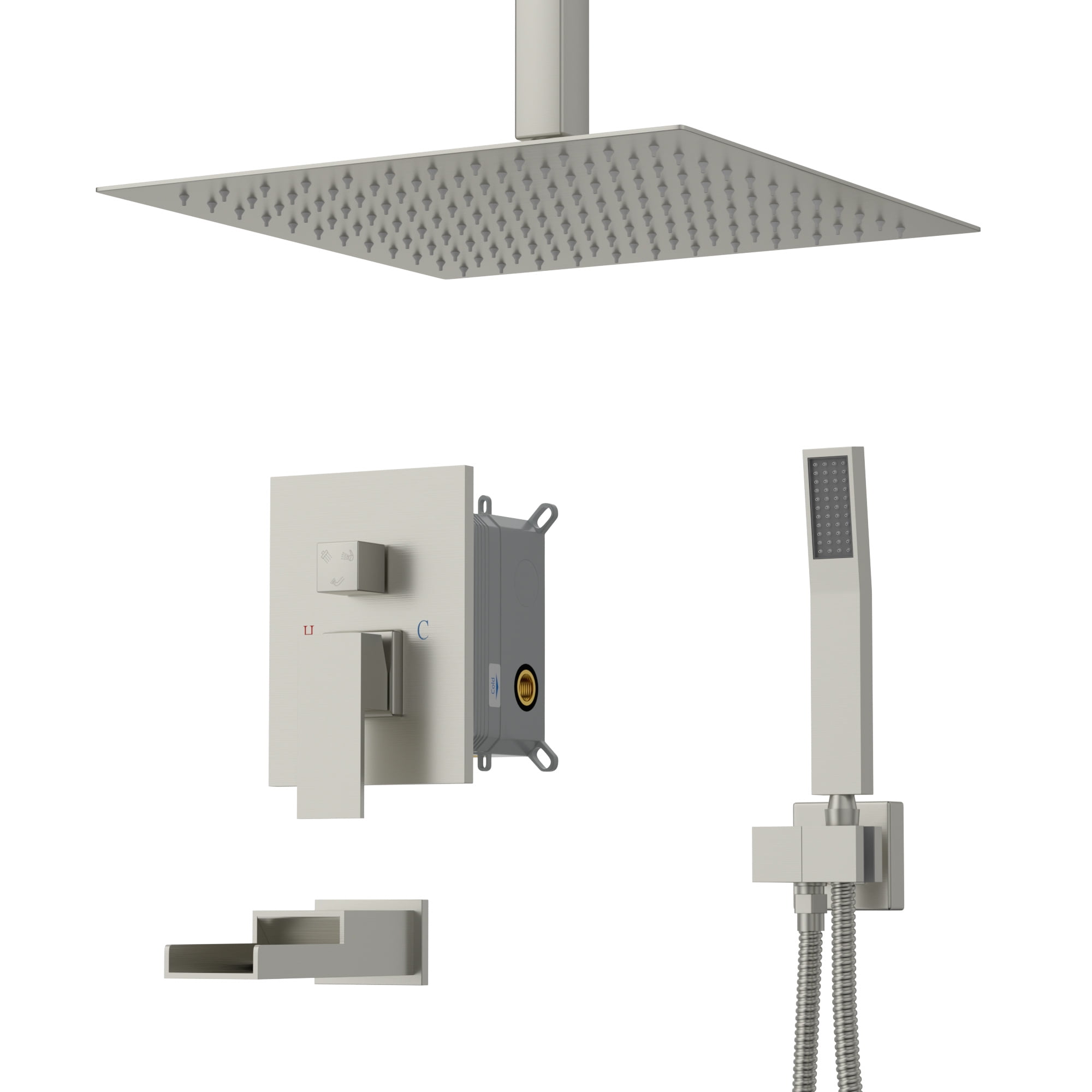 Logmey 12 inch Luxury Rain Shower System, Ceiling Mounted, Square ...