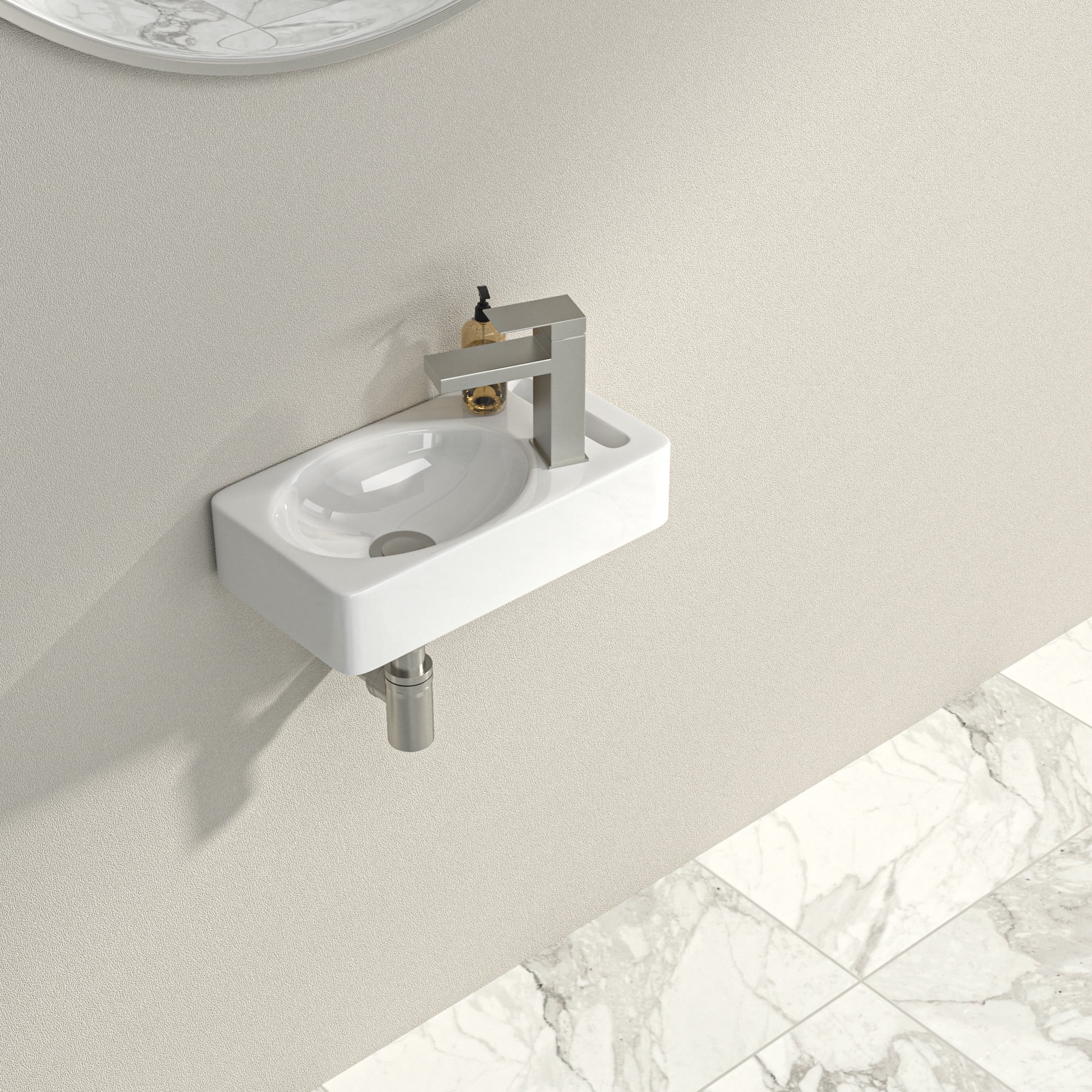 Logmey 15"x8" Porcelain White Bathroom Ceramic Sink Rectangular Wall ...