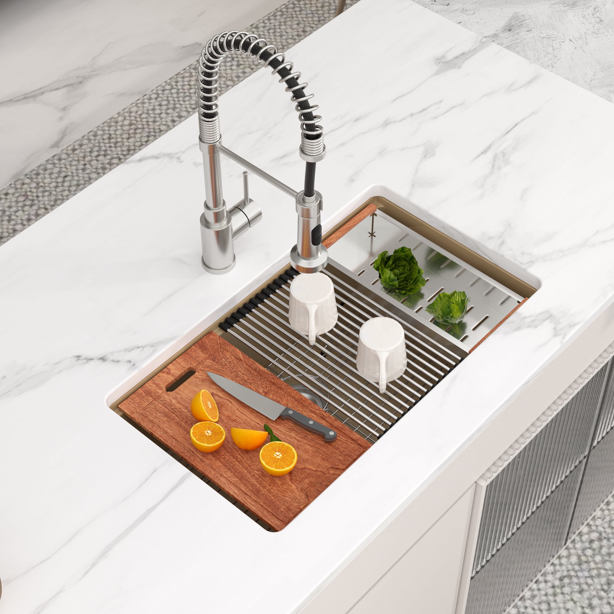 Logmey 33 x 19 Inch Stainless Steel Marble Finish Undermount ...