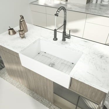 27" Undermount Single Bowl Ceramic Kitchen Sink - Dual Mount White ...