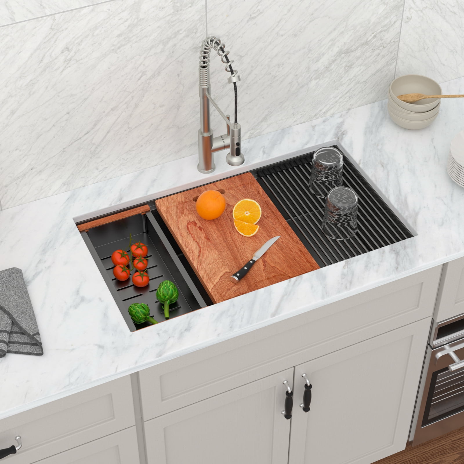 Logmey 33x22 Inch Undermount Workstation Sink Matte Black Stainless ...