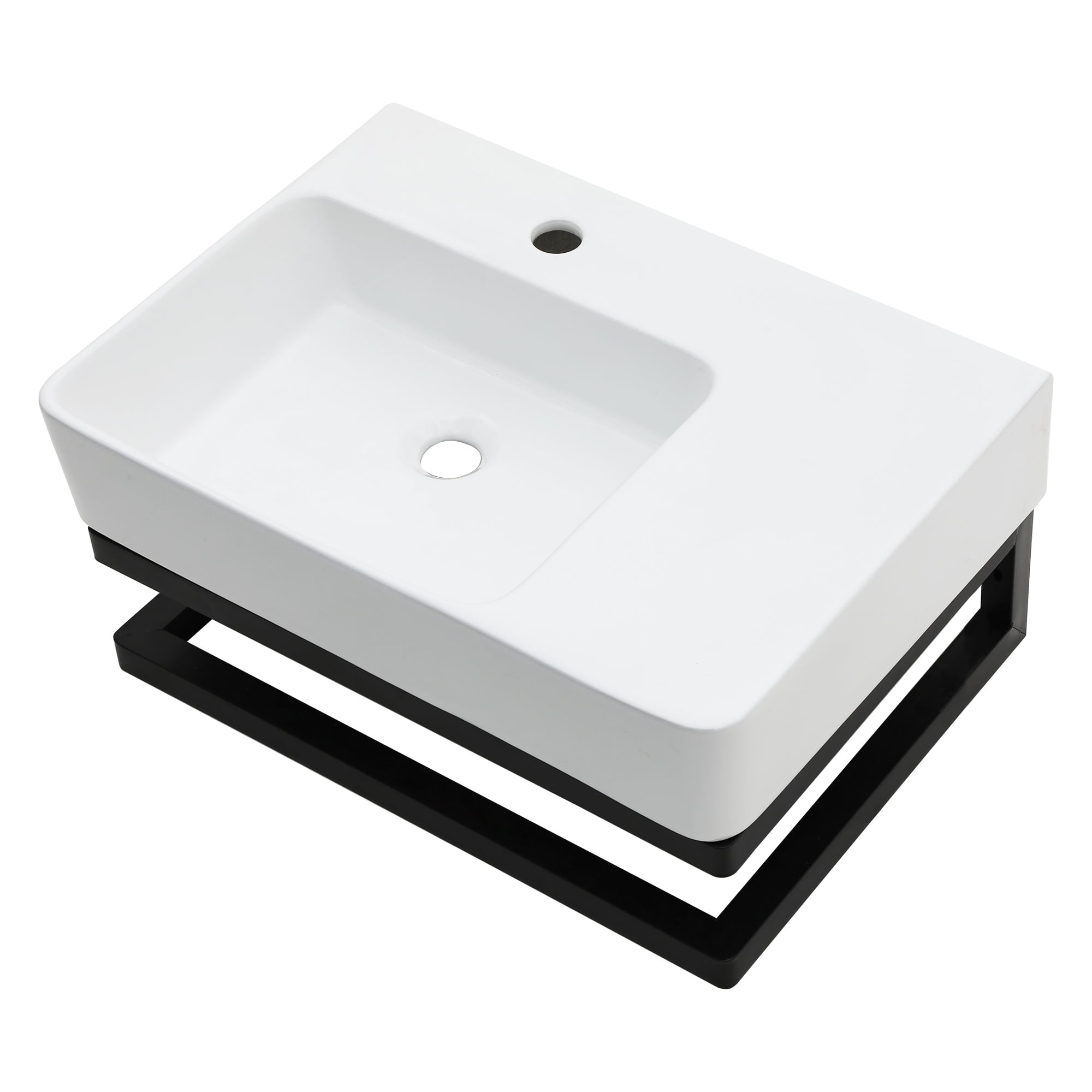 Logmey Modern Wall Mounted Bathroom Ceramic Vessel Sink, with Towel ...
