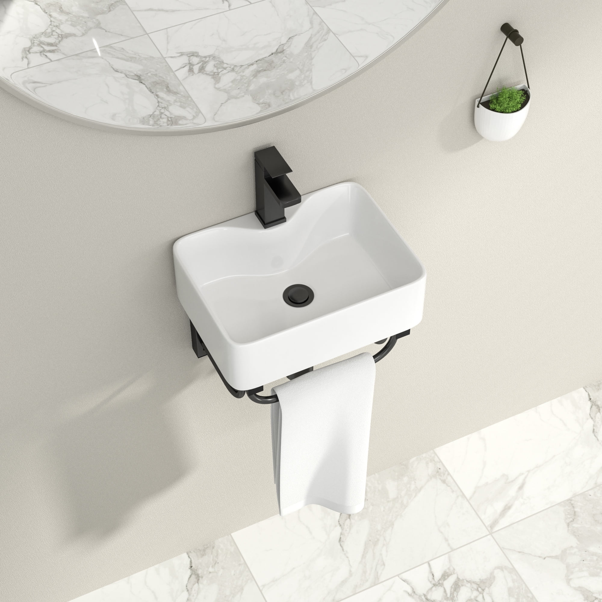 Logmey Modern Wall Mounted Bathroom Ceramic Vessel Sink, with Towel ...