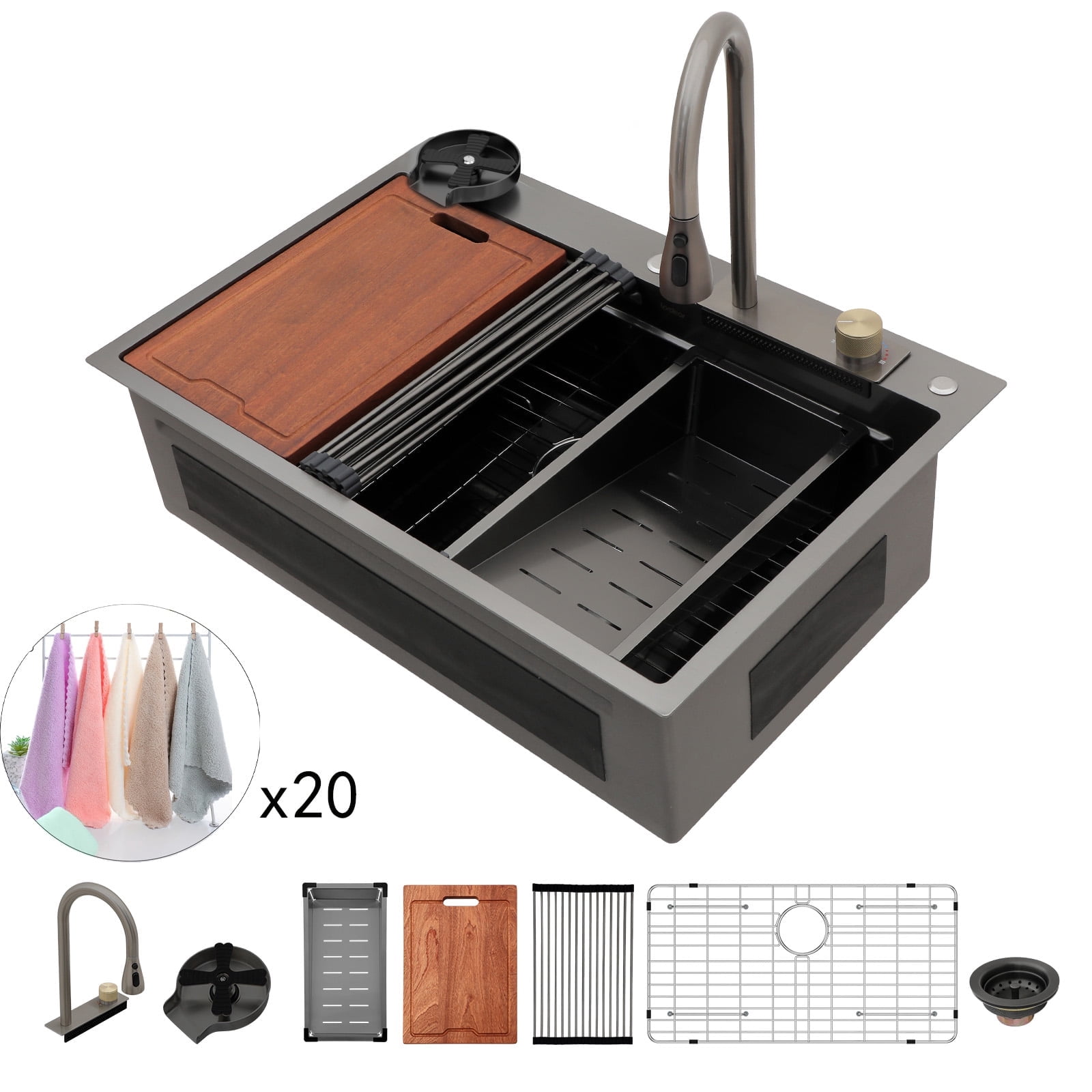 Logmey Stainless Steel Workstation Kitchen Sink 33x22 Drop In Topmount ...