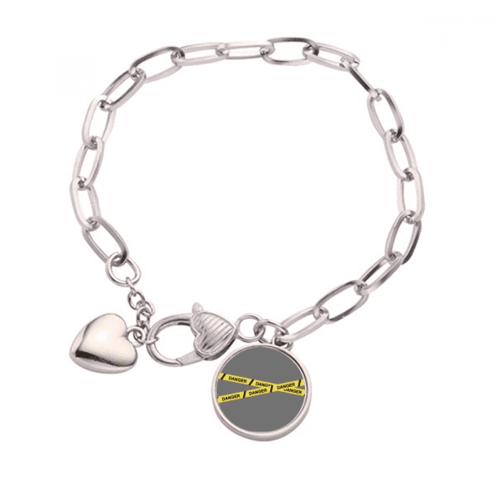 Logo Danger Line Art Deco Fashion Heart Chain Bracelet Jewelry Charm ...