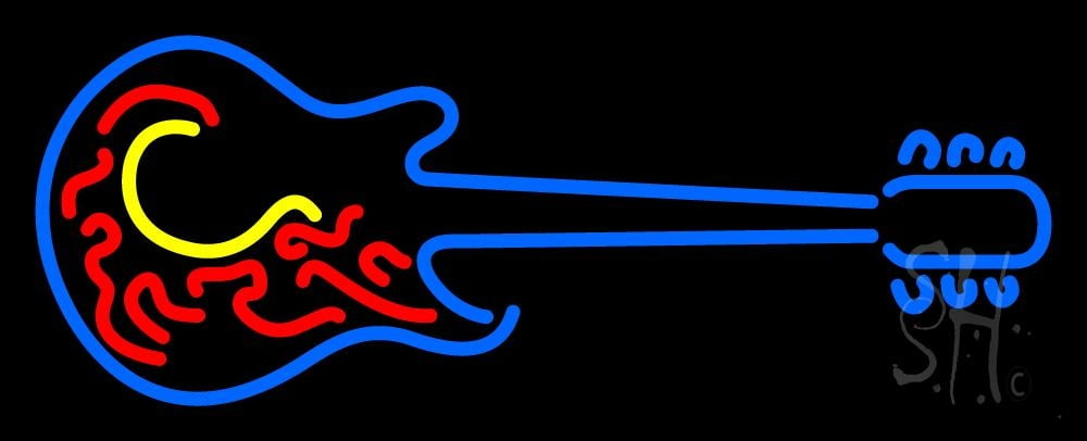 Logo Guitar 1 LED Neon Sign 10" Tall x 24" Wide - inches Black Square ...