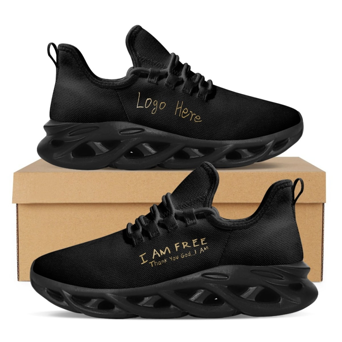 Logo Here Design 3D Print Lace-Up Shoes I Am Free Thank You God ...