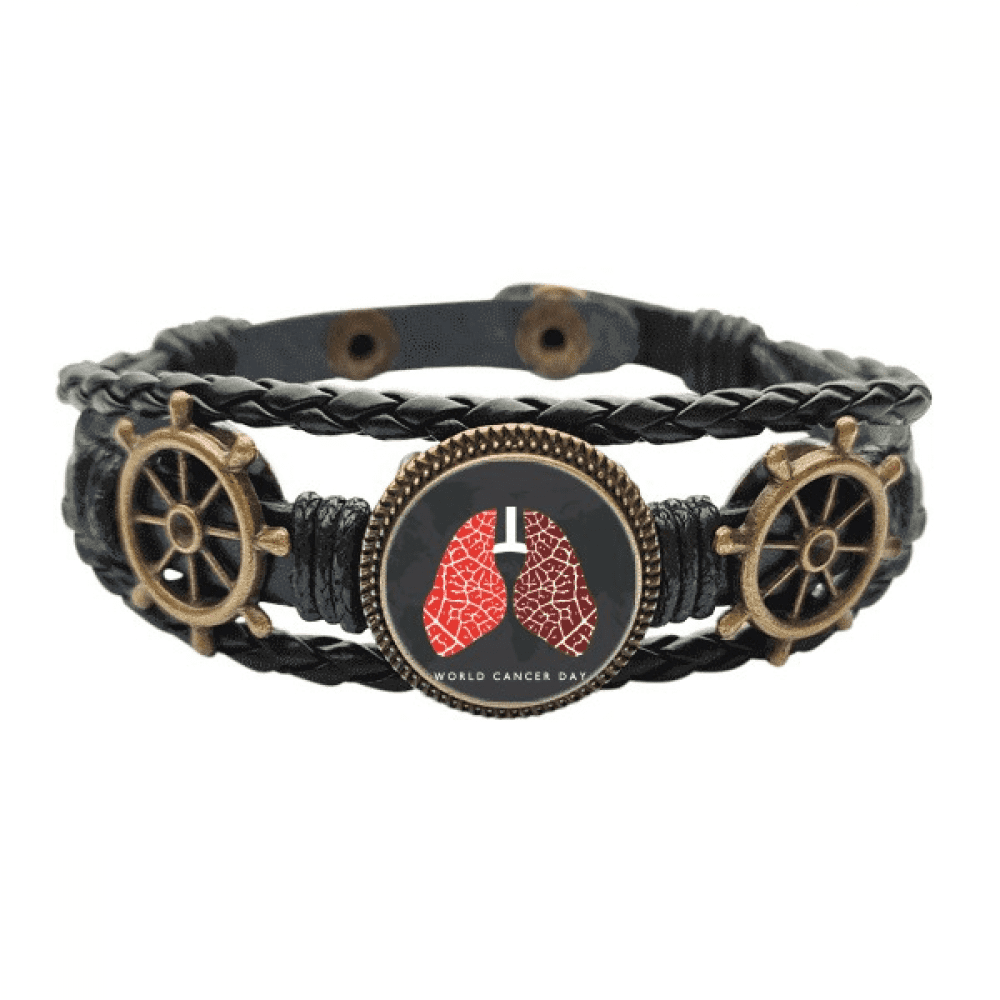 Logo Lung Pattern World Cancer Day Leather Braided Ocean Bracelet ...