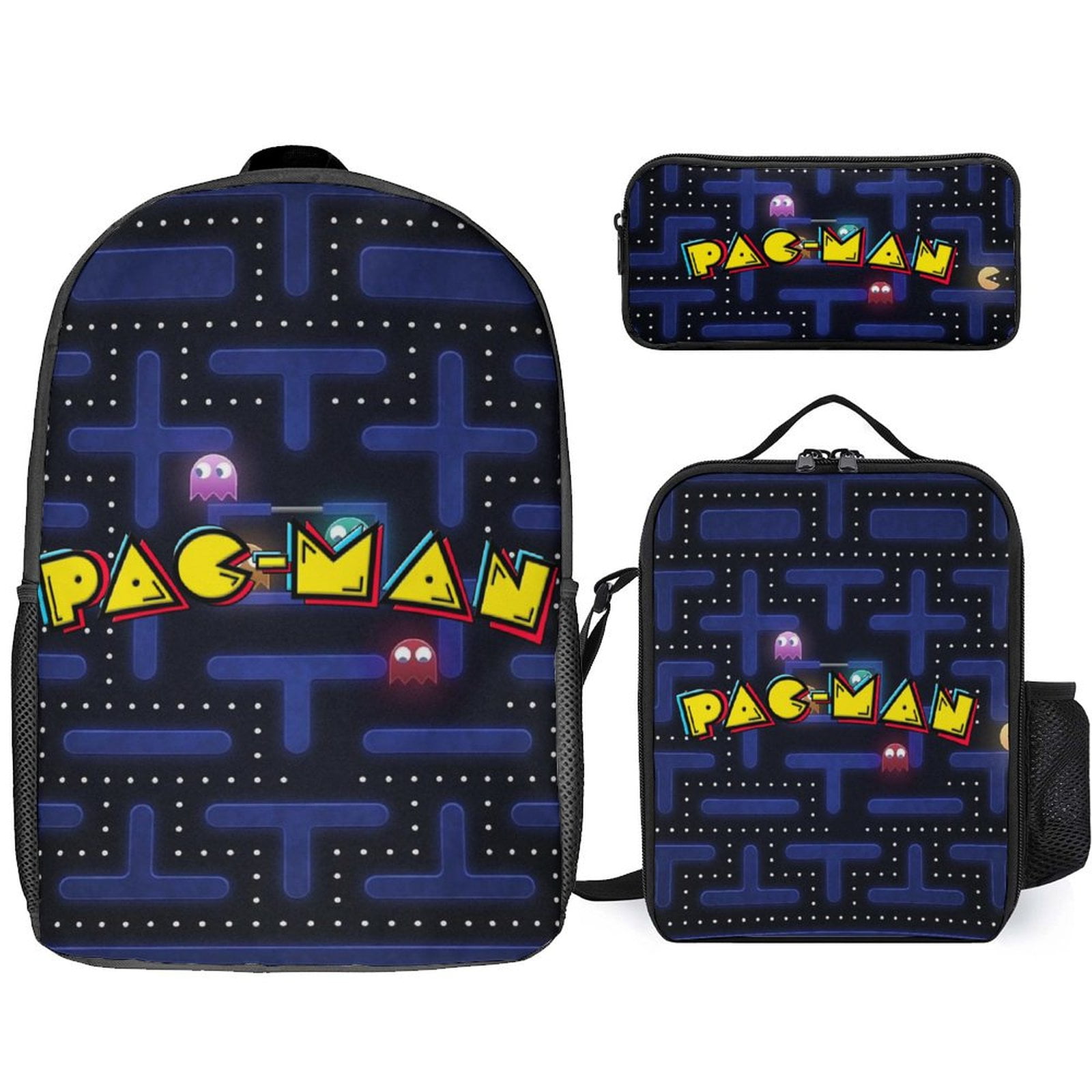 Logo Pac-Man Backpack With Lunch Bag Pencil Case Set Schoolbag Lunchbag ...
