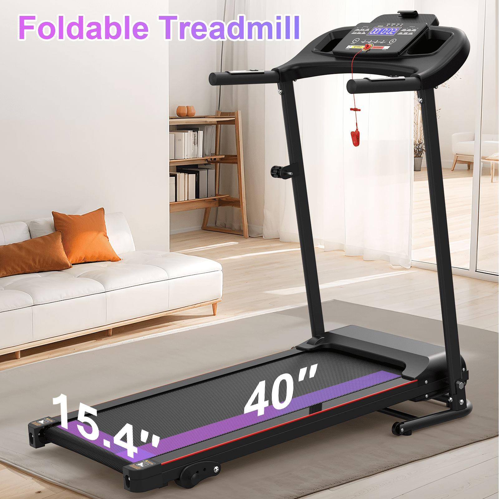 Loheer Foldable Treadmill for Home with 2.5HP Motor, 3-Level Incline ...