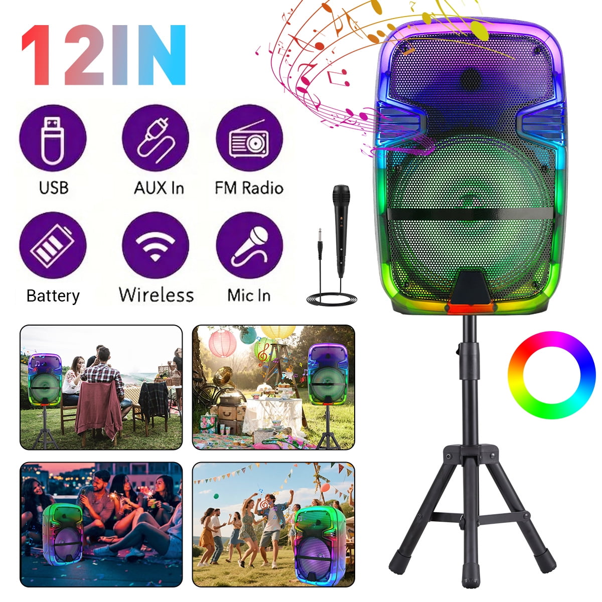 Lohoms 12" Subwoofer 7500W Portable Wireless PA Speaker with ...