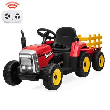 Gymax 2-in-1 Electric Toy Car 12V Kids Ride On Tractor w/ Trailer ...