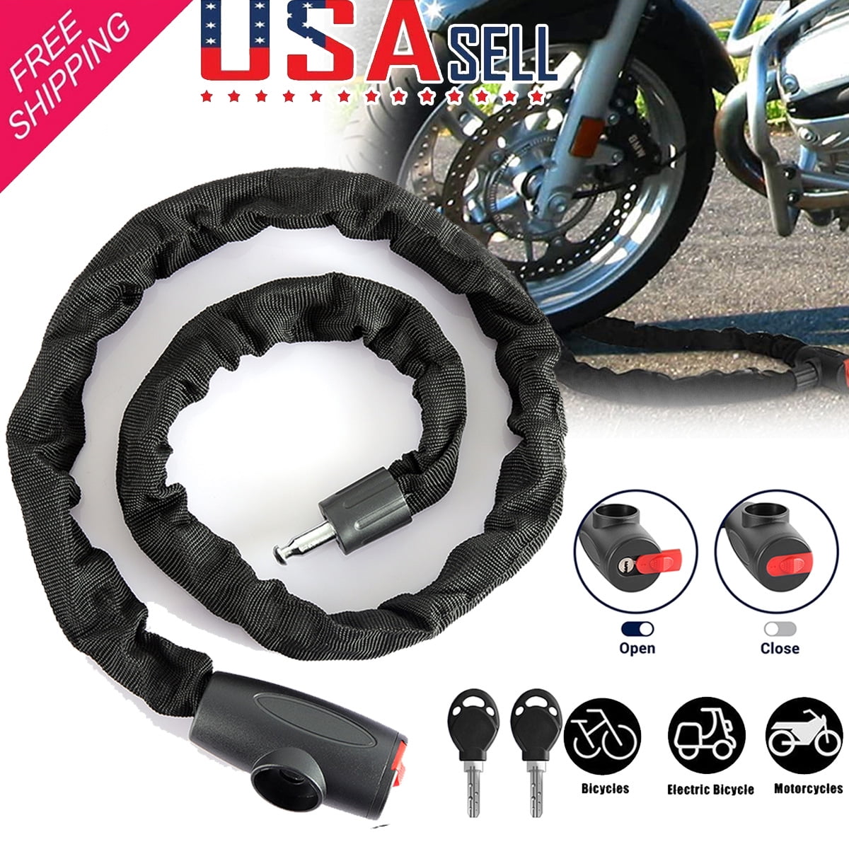 Lohoms 4FT Bike Chain Locks Heavy Duty Anti-Theft With 2 Keys for ...