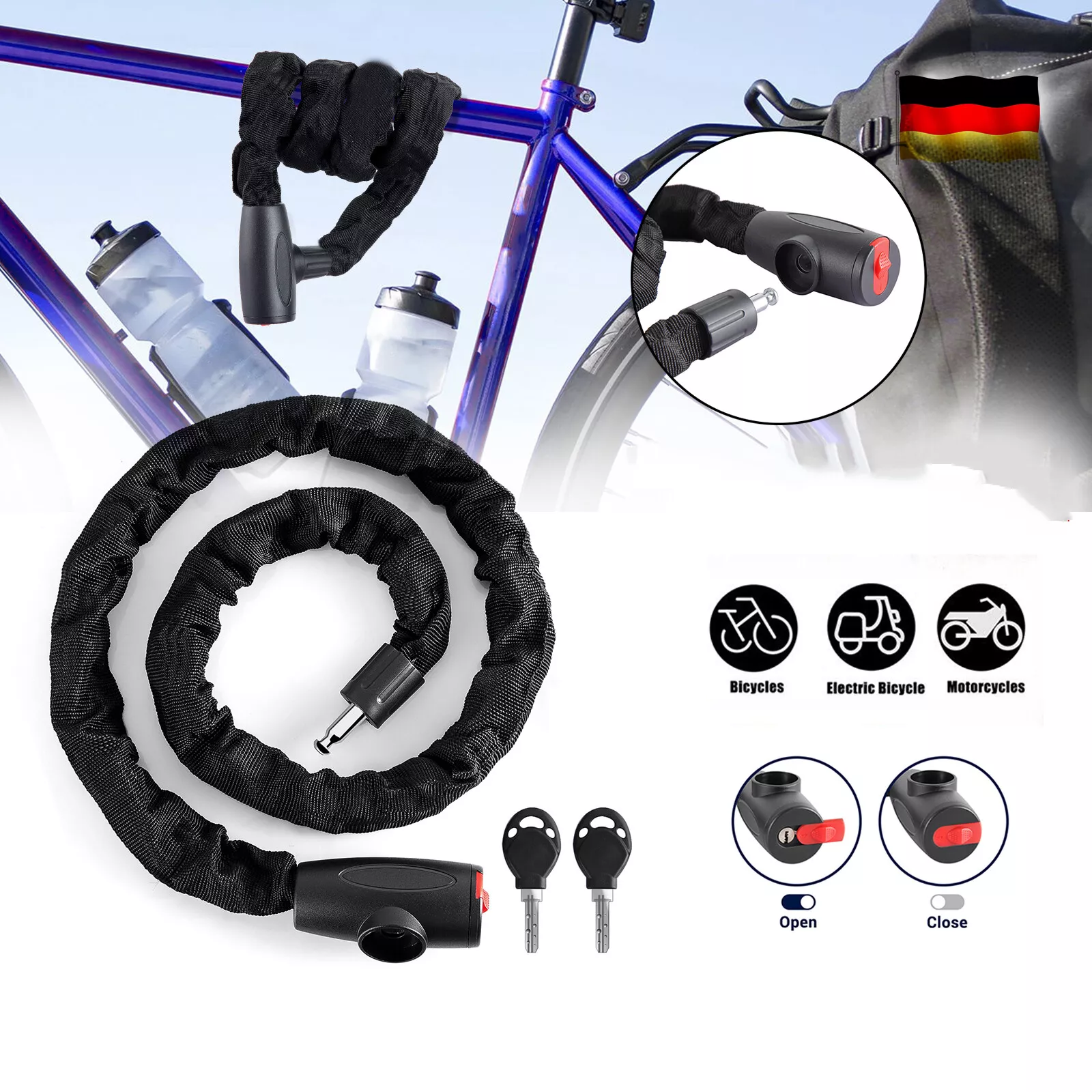 Lohoms 4FT Bike Chain Locks Heavy Duty Anti-Theft With 2 Keys for ...