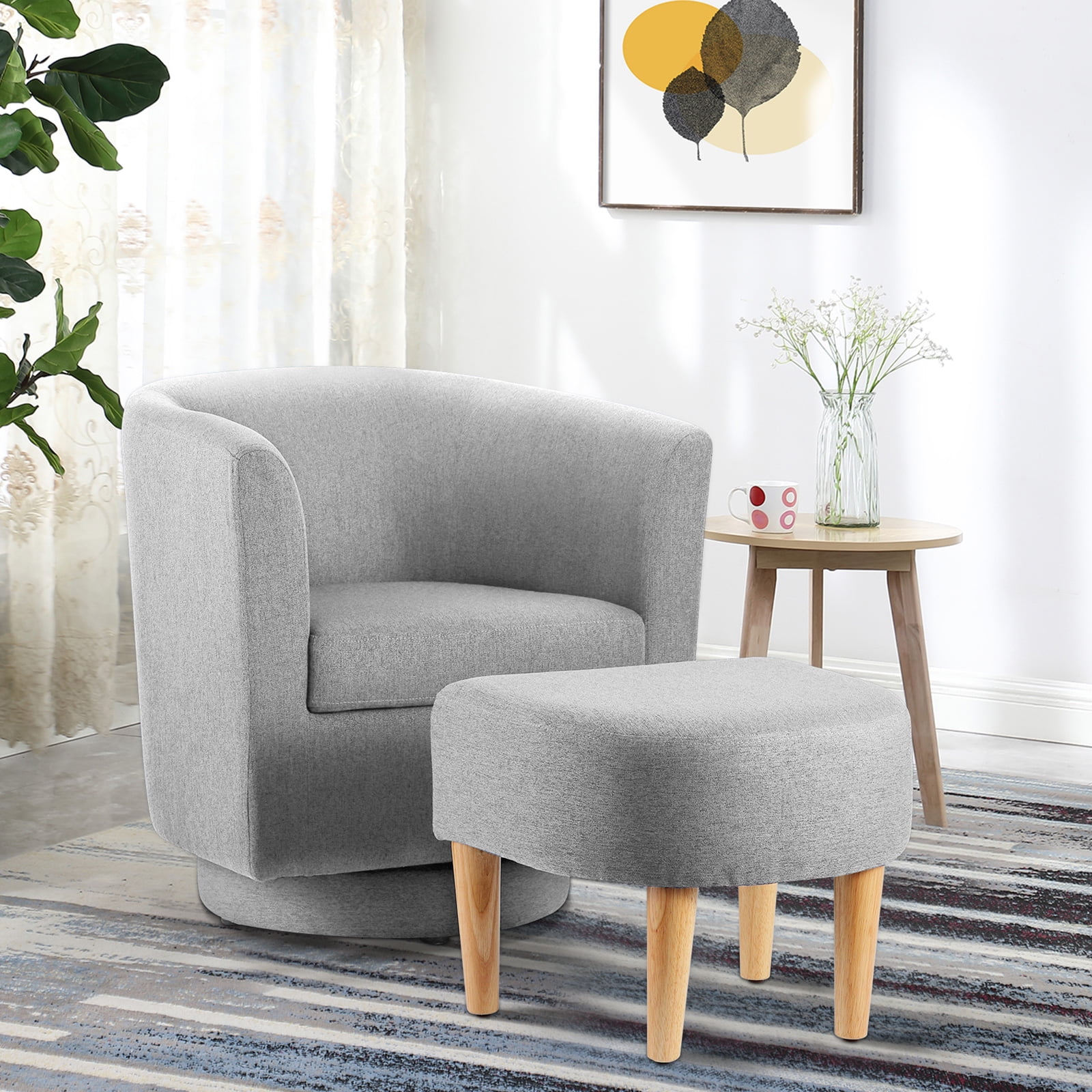 Lohoms Oversized Bedroom & Living Room Accent Arm Chair with Ottoman ...