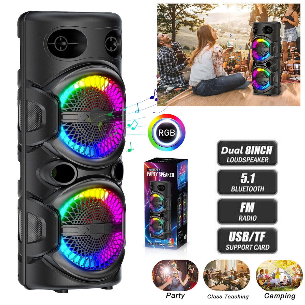 Lohoms 8" Dual Portable Bluetooth Speaker, Wireless PA Sound System ...