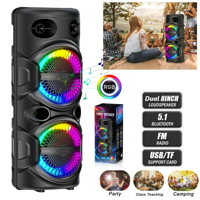 Lohoms 8" Dual Portable Bluetooth Speaker, Wireless PA Sound System, Heavy Bass, Microphone ...