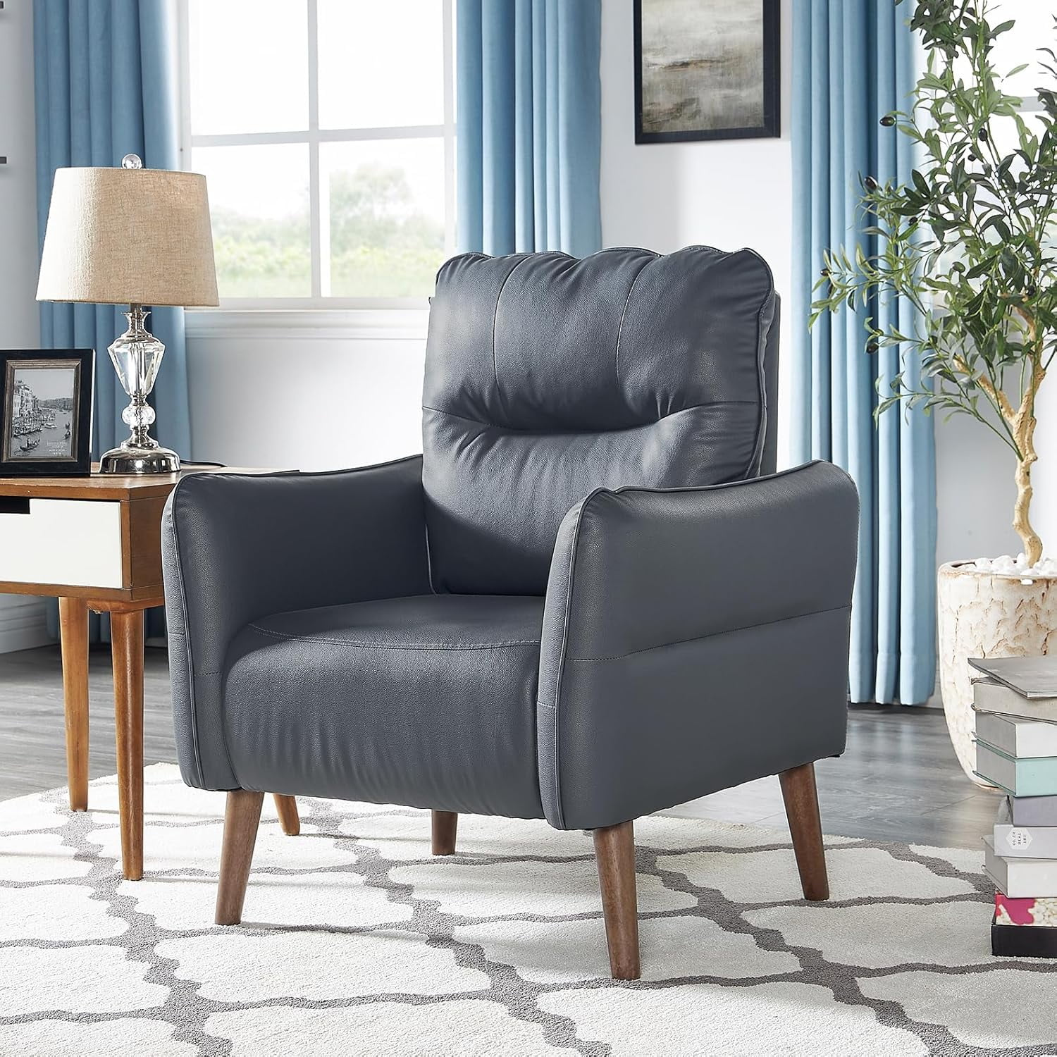 Lohoms Faux Leather Accent Chair, Overstuffed Upholstered Club Chair ...