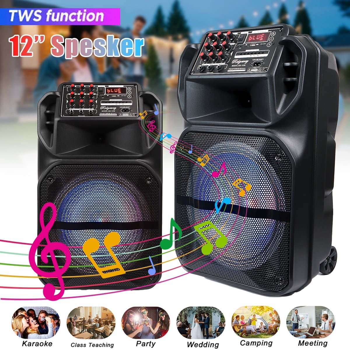 "Lohoms 12"" Portable Wireless Speaker with MIC, Rechargeable Subwoofer ...