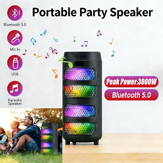 Lohoms Portable Bluetooth 5.0 Speaker 3000W with RGB Disco Lights, TWS ...