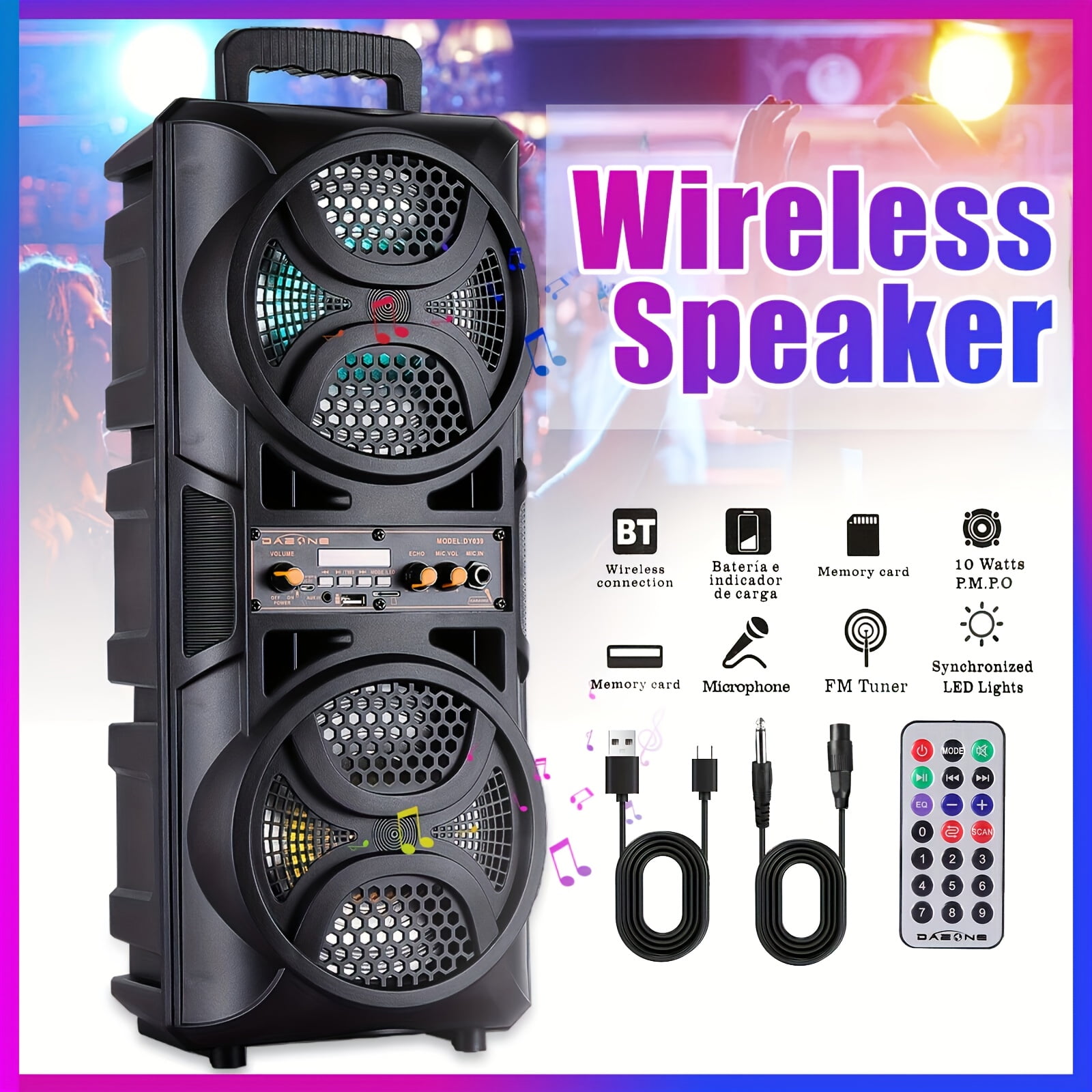 Lohoms Portable Wireless Speaker With Microphone, Dual 6.5" Subwoofer ...