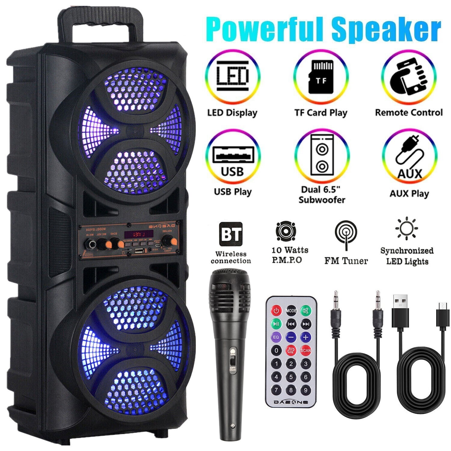 Lohoms Portable Wireless Speaker With Microphone, Dual 6.5" Subwoofer ...