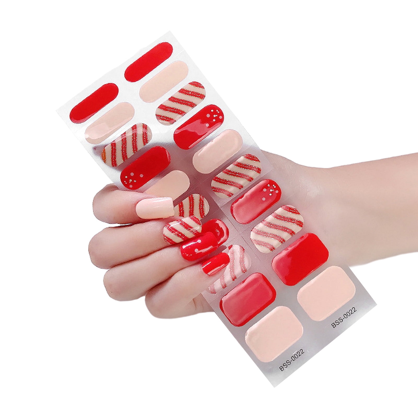 Lohuatrd 1 Set Semi Cured Gel Nail Strip with Nail File Prep Pad Wooden ...