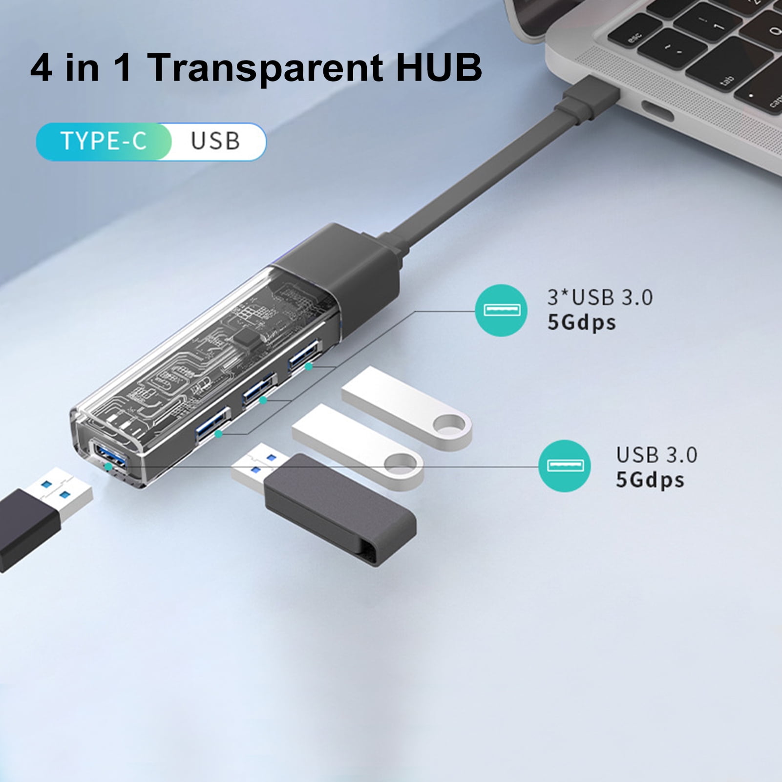 Lohuatrd 4-in-1 Hub Docking Station Transparent Shell Design 4 Ports ...