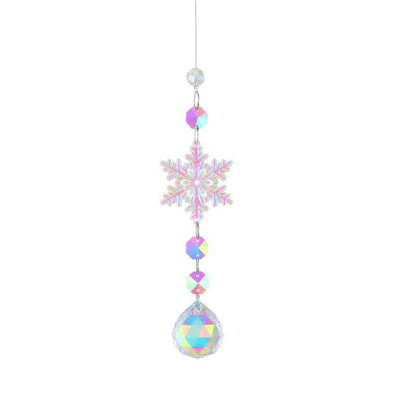 Lohuatrd Faux Crystal Snowflake Wind Chime Sun Catcher Colorful Rainbow ...