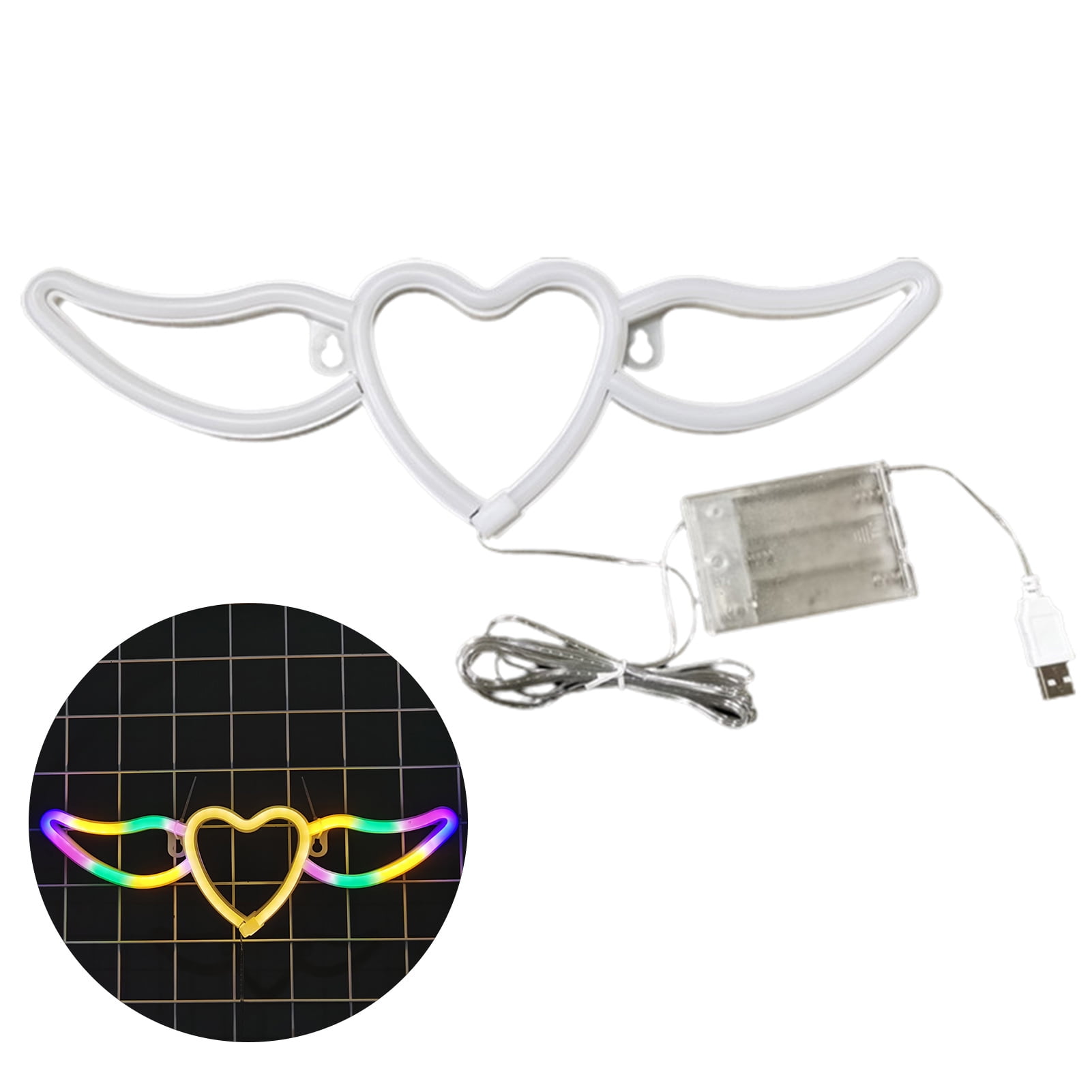 Lohuatrd Flying Heart Neon Light Wings Design Creative Shape USB ...