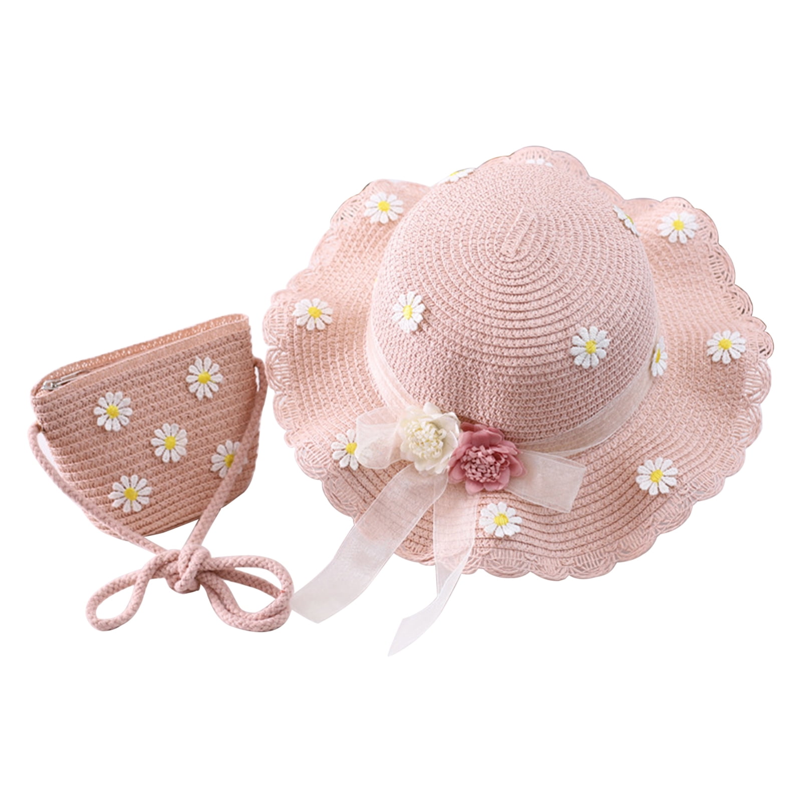 Lohuatrd Marguerite Dress Up Bow Wide Brim Girl Straw Sunhat Purse Hat ...