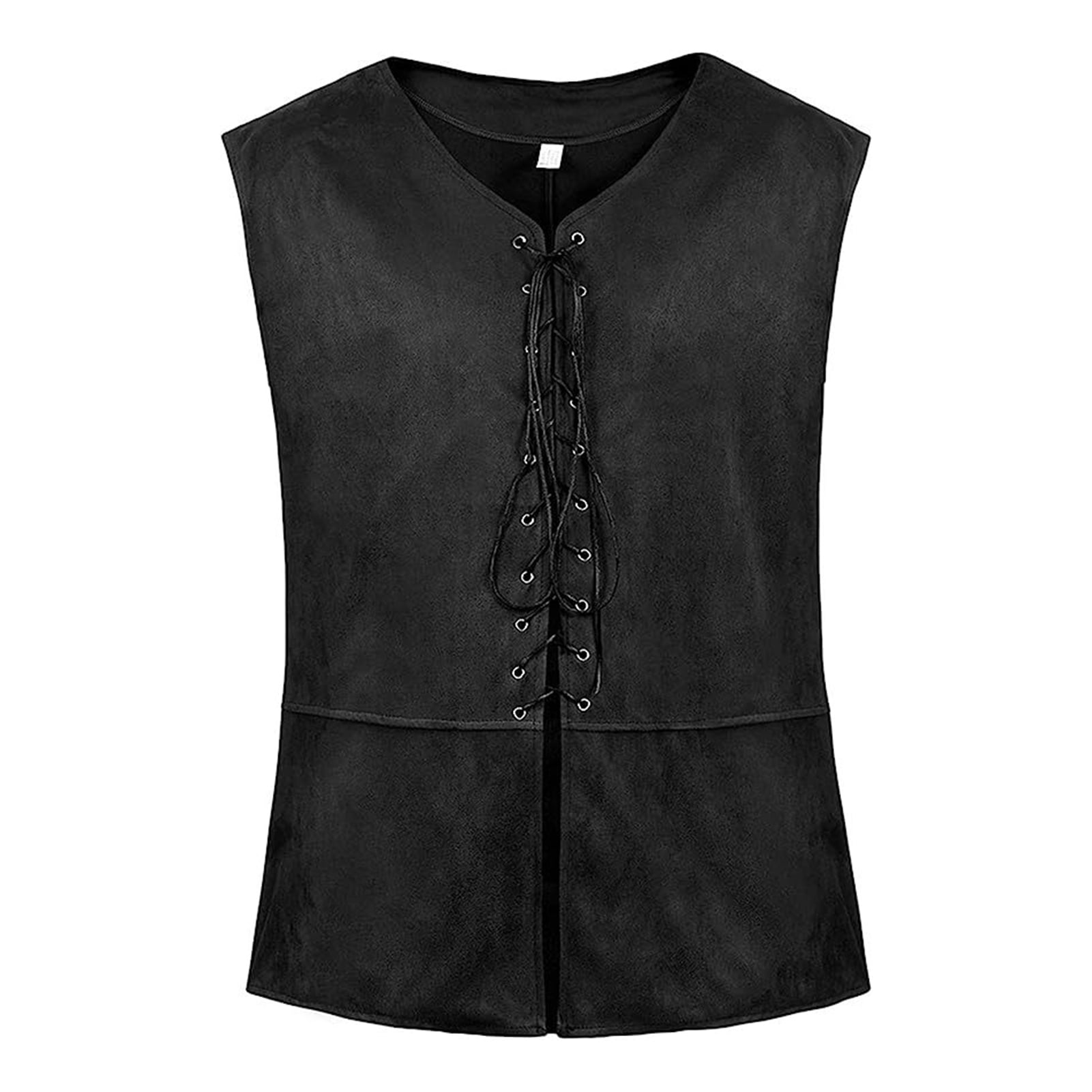 Lohuatrd Men Vintage Vest Medieval V Neck Sleeveless Lace Up Cardigan ...