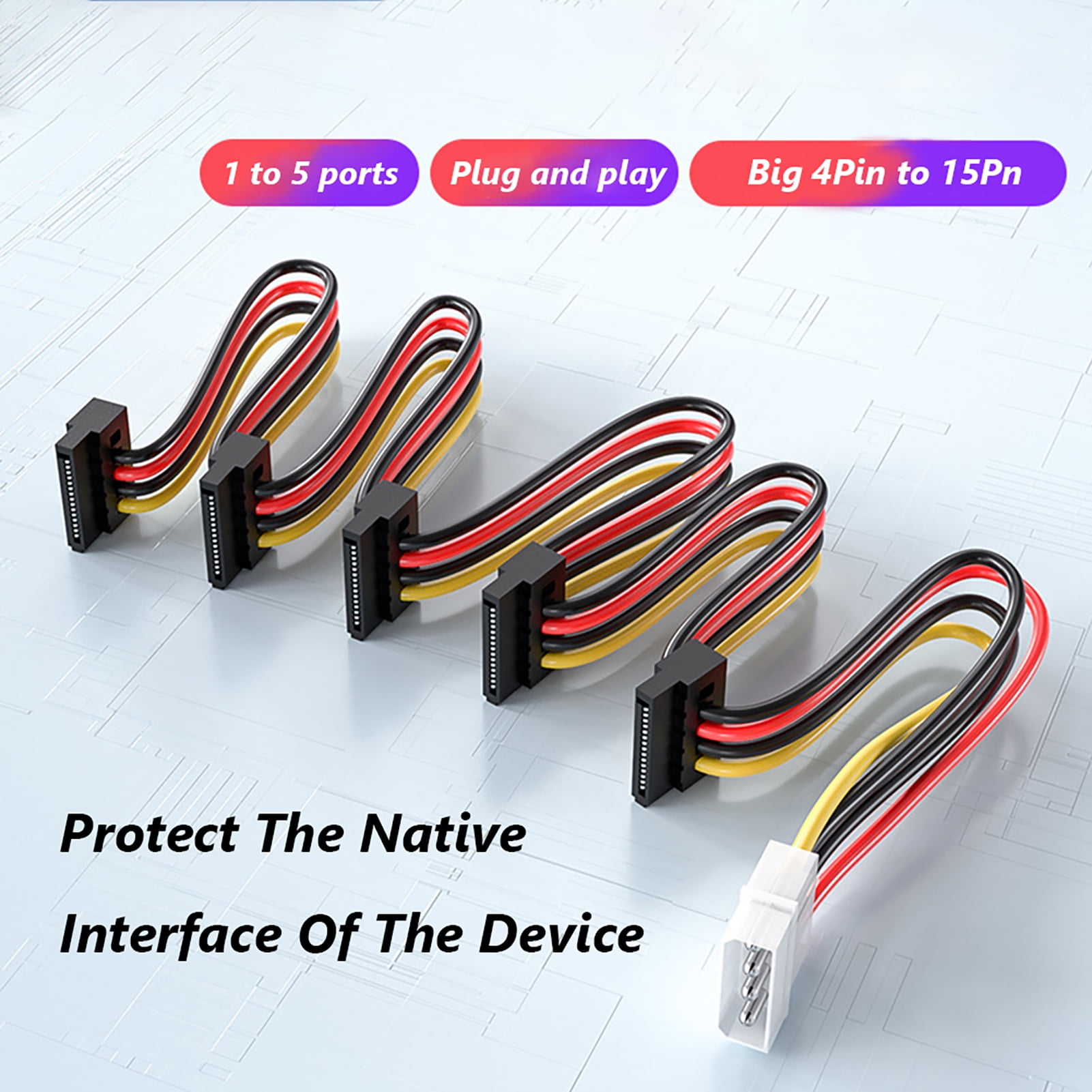 Lohuatrd SATA Power Splitter Cables 1 x 4 Pin to 5 x 15 Pin SATA Power ...