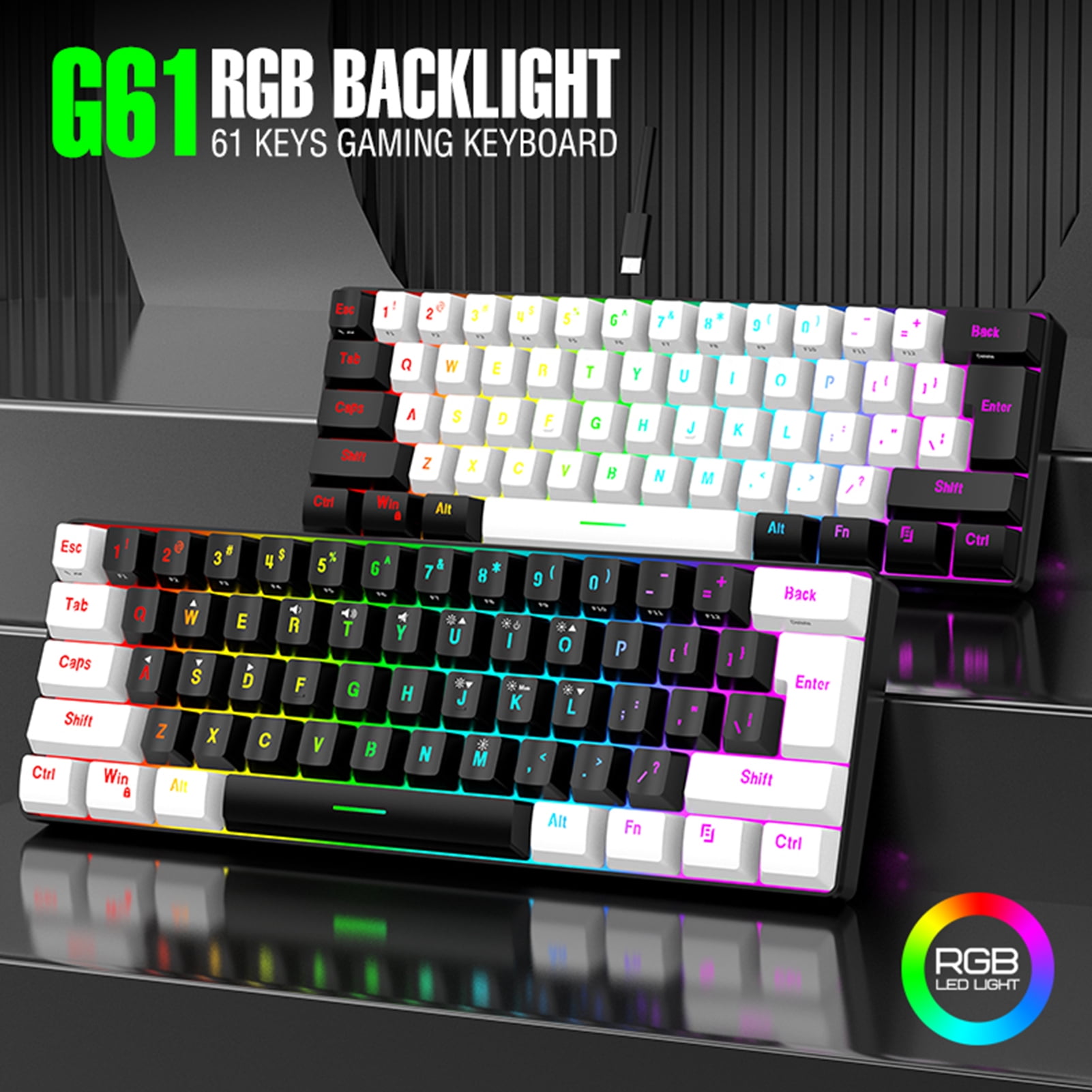 Lohuatrd Wired Mechanical Gaming Keyboard RGB Light Design 61 Keys ...