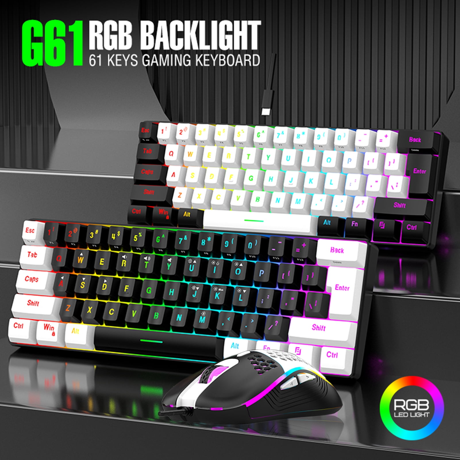 Lohuatrd Wired Mechanical Gaming Keyboard with RGB Light Universal 61 ...